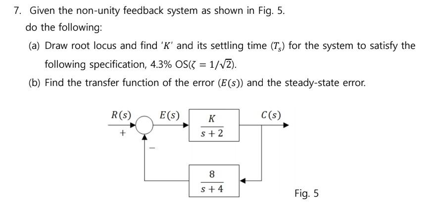 7. Given the non-unity feedback system as shown in | Chegg.com