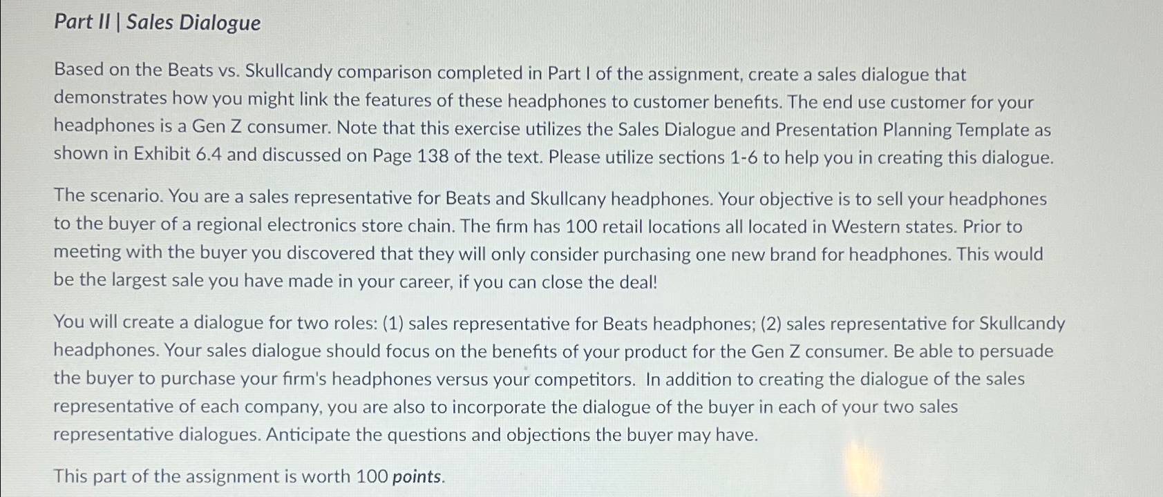 Solved Part II | ﻿Sales DialogueBased on the Beats vs. | Chegg.com