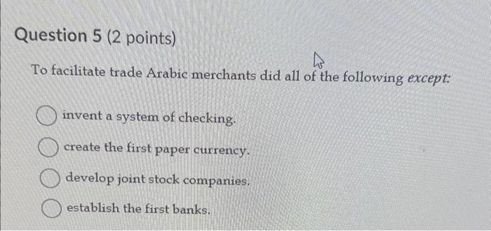 To facilitate trade Arabic merchants did all of the | Chegg.com