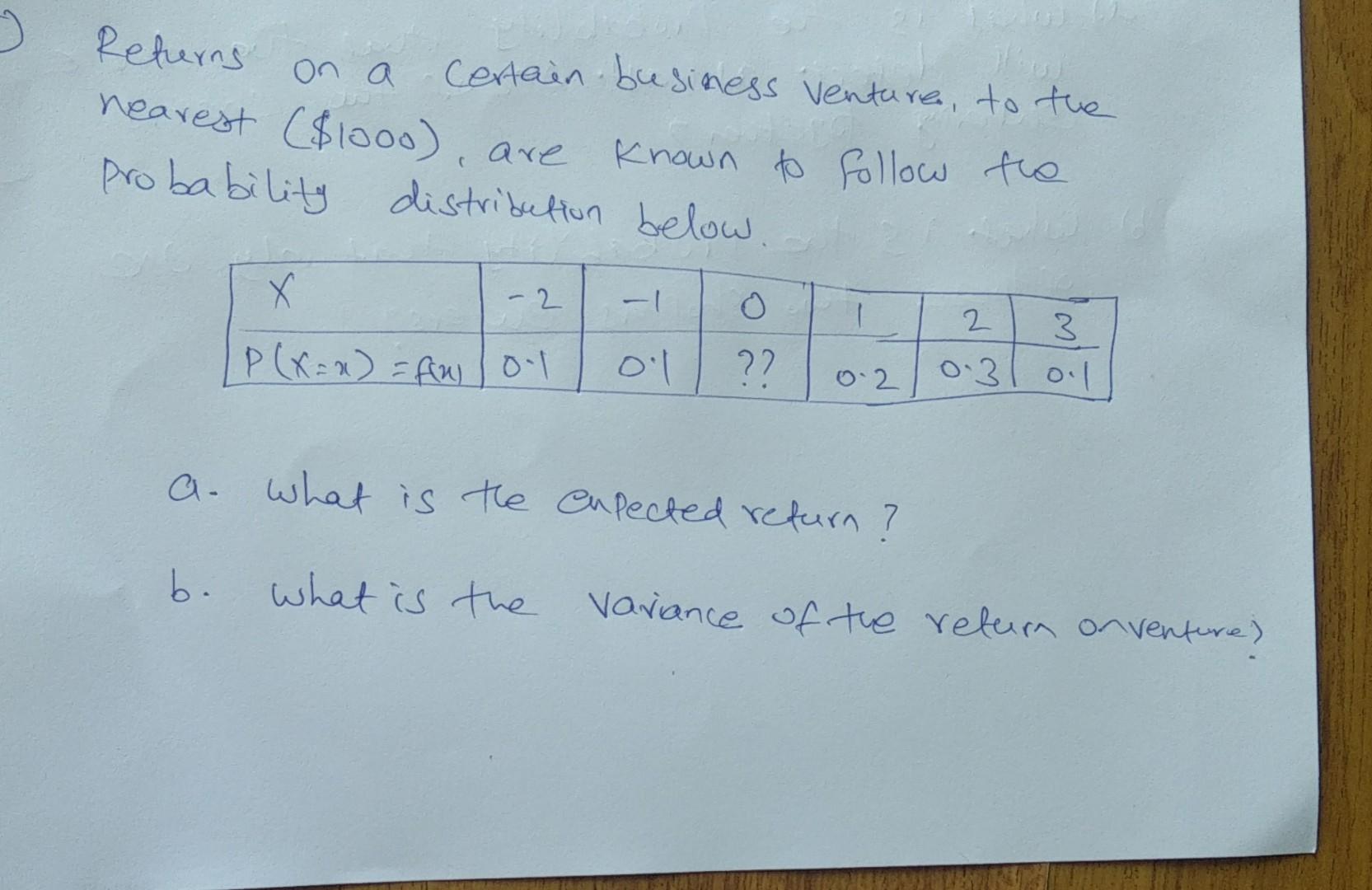 Solved Returns on a certain business venture, to the nearest | Chegg.com