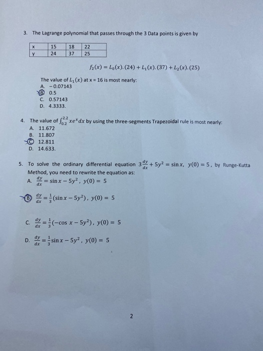 Solved 3. The Lagrange polynomial that passes through the 3 | Chegg.com