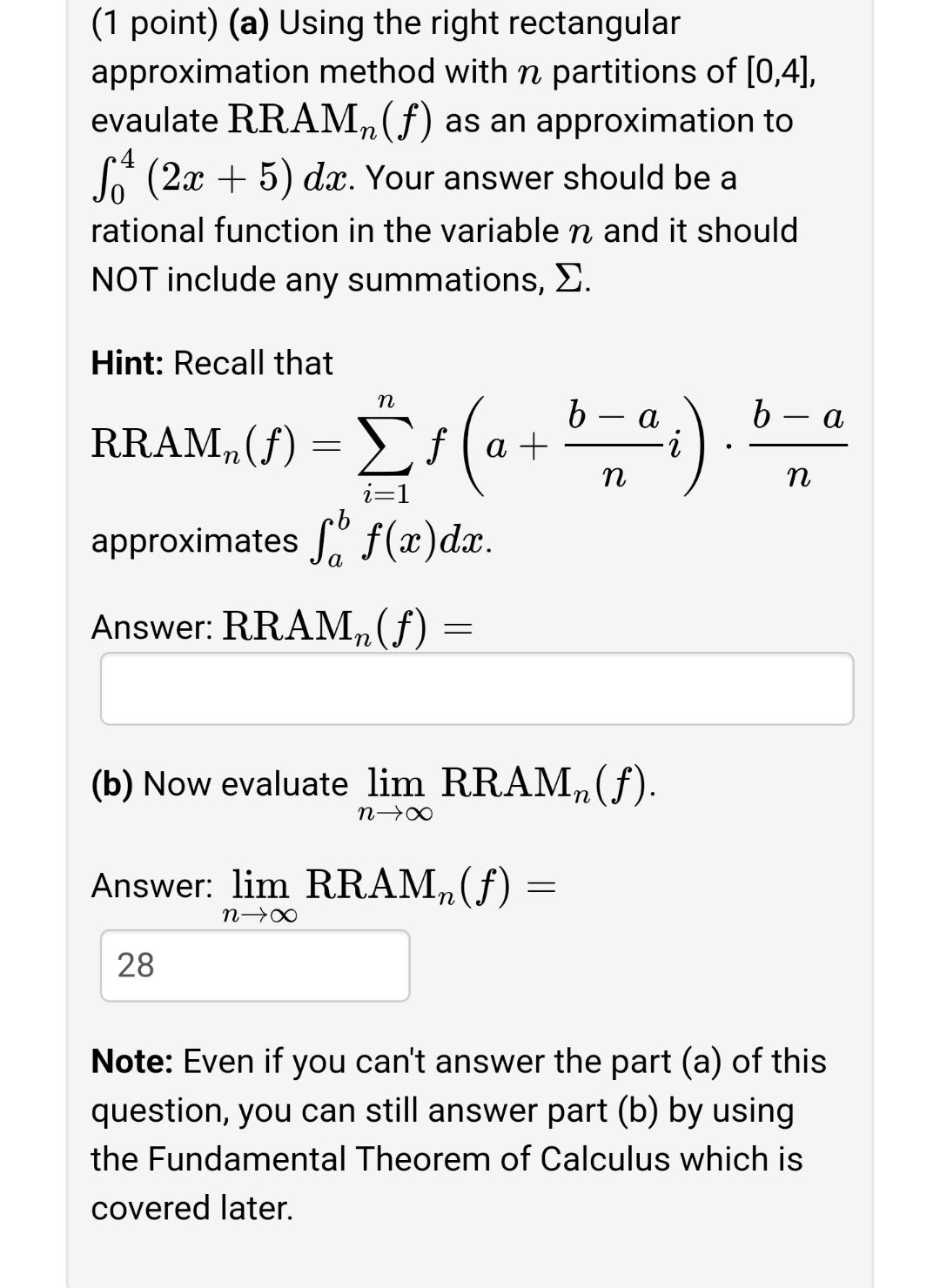 Solved (1 point) (a) Using the right rectangular | Chegg.com