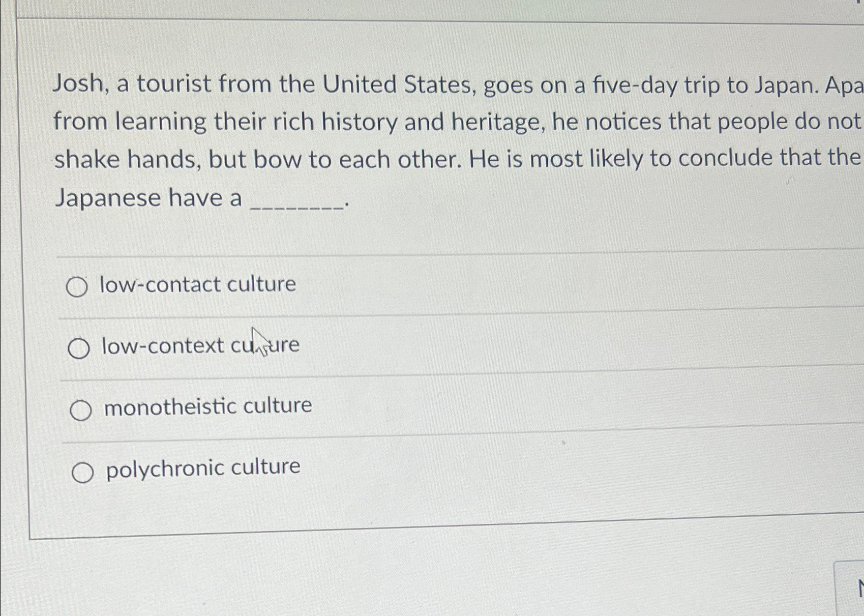 Solved Josh, a tourist from the United States, goes on a | Chegg.com