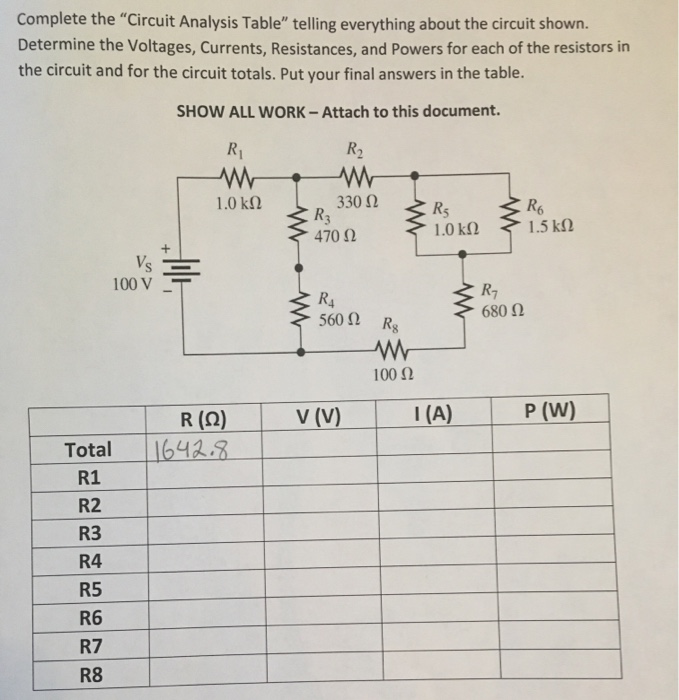 Solved Complete the "Circuit Analysis Table" telling | Chegg.com