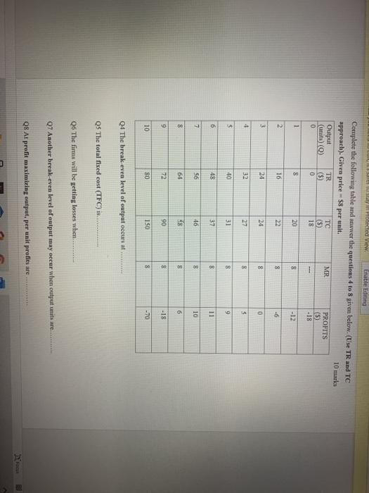 Solved US In Protected View Enable Editing Complete the | Chegg.com