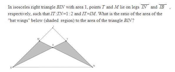 Solved in isosceles right triangle BIN with area 1, ﻿points | Chegg.com