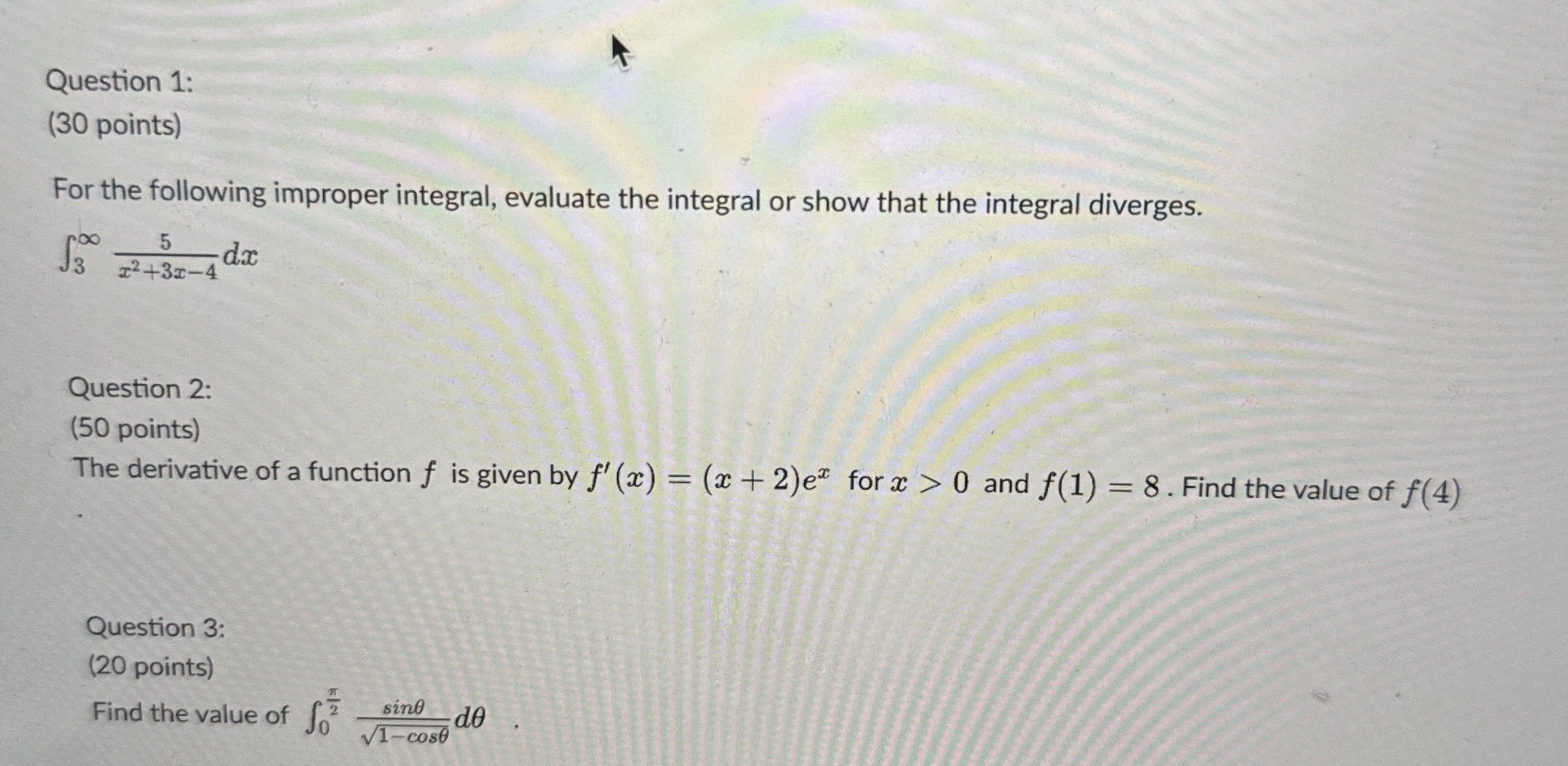 Solved Question 1:(30 ﻿points)For the following improper | Chegg.com