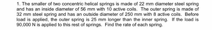 Solved 1. The smaller of two concentric helical springs is | Chegg.com