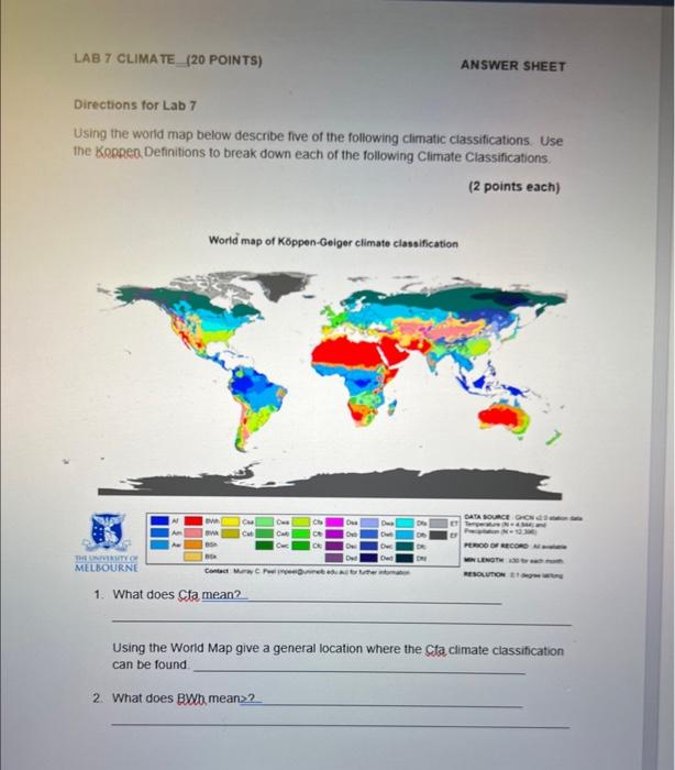 Solved ANSWER SHEET Directions for Lab 7 Using the world map | Chegg.com