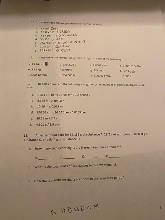 Solved Convert the following numbers to "normal notation. 2 | Chegg.com
