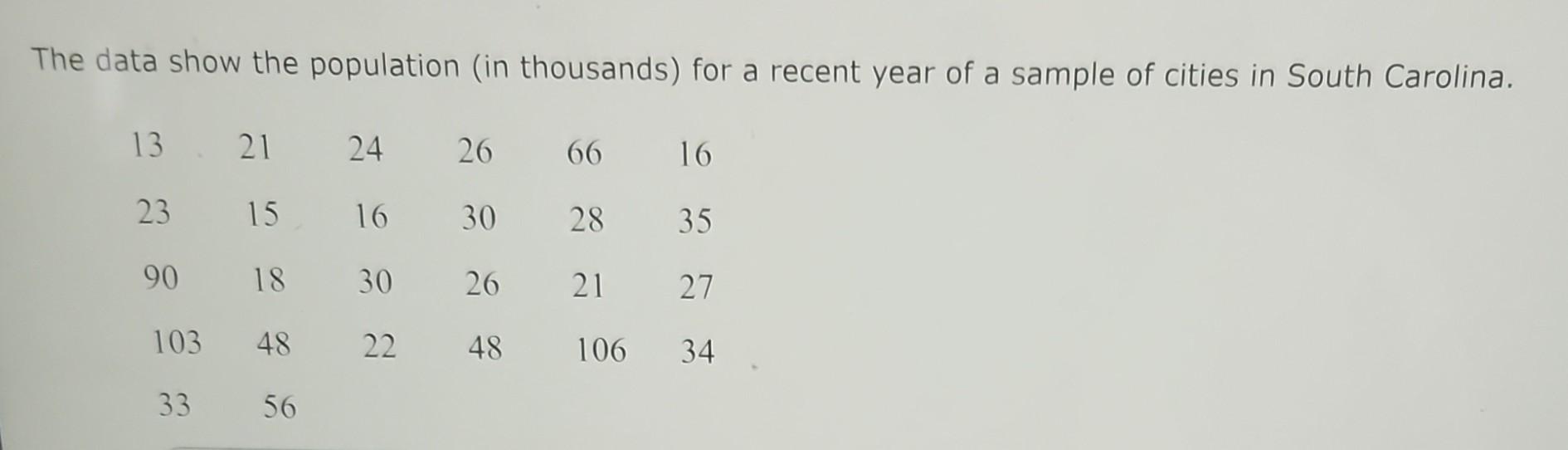 Solved The data show the population (in thousands) for a | Chegg.com