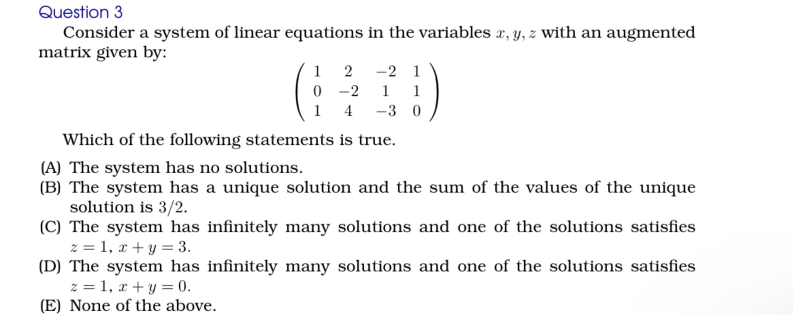 Solved Question 3Consider a system of linear equations in | Chegg.com