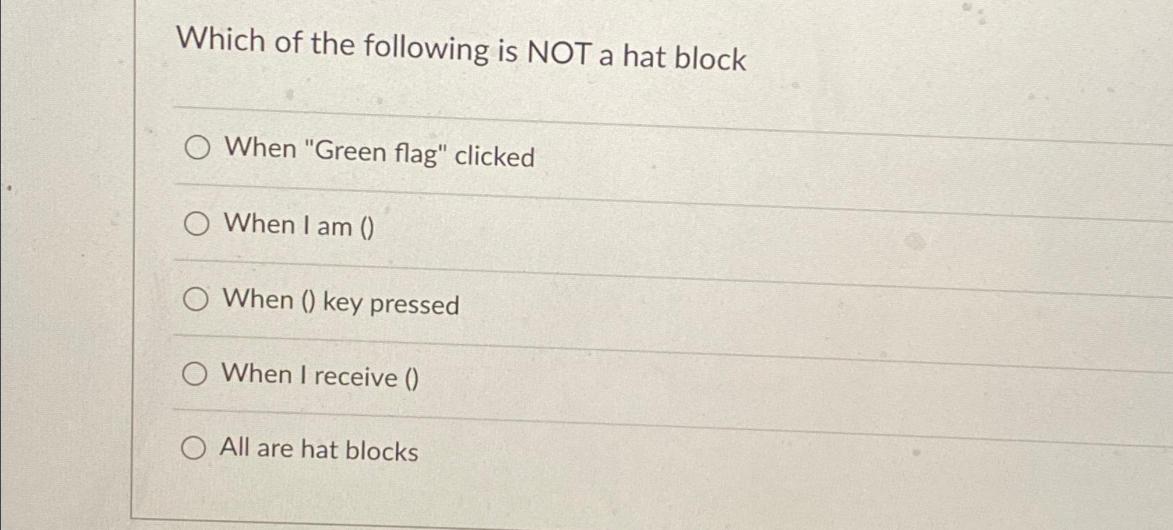 Solved Which of the following is NOT a hat blockWhen "Green | Chegg.com