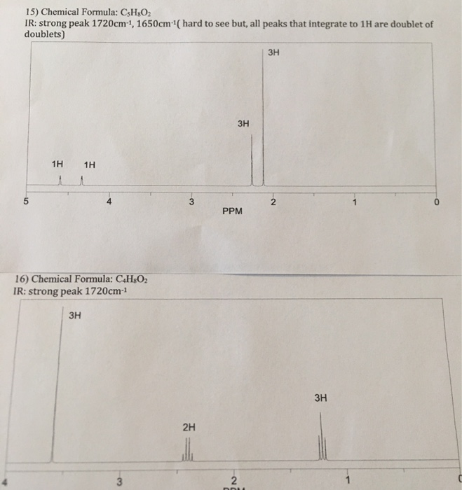 Solved 15) Chemical Formula: CsH O2 IR: strong peak 1720cm , | Chegg.com