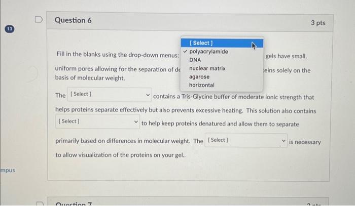Solved Fill in the blanks using the drop-down menus: gels | Chegg.com