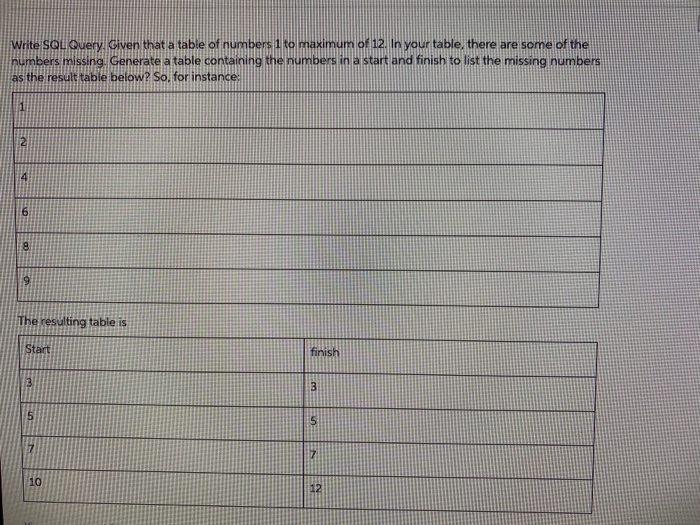 Solved Write Sql Query Given That A Table Of Numbers 1 To