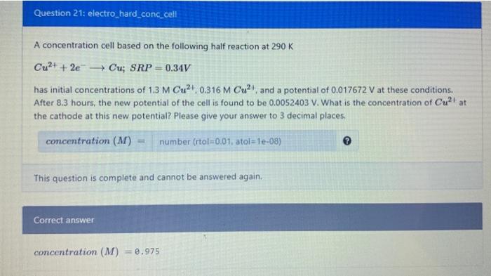 Solved Question 21: electro_hard_conc_cell A concentration | Chegg.com