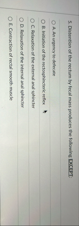 Solved Distention of the rectum by fecal mass produces the | Chegg.com