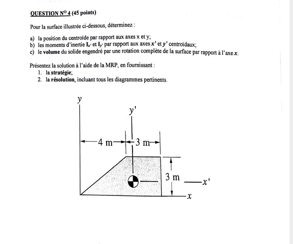 Solved QUESTION N° 4 (45 points) Pour la surface illustrée | Chegg.com
