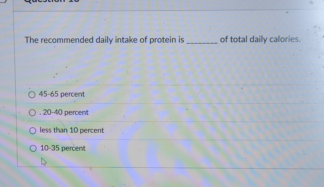 Solved The recommended daily intake of protein isof total | Chegg.com