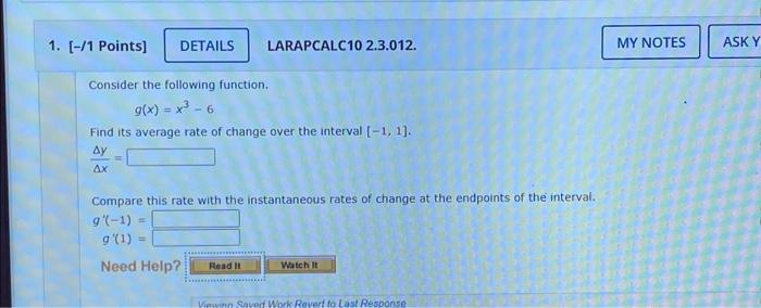 Solved 1. [-/1 Points] DETAILS LARAPCALC10 2.3.012. Consider | Chegg.com