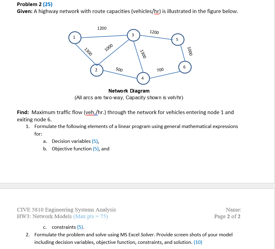 Solved Problem 2 (25)Given: A highway network with route | Chegg.com