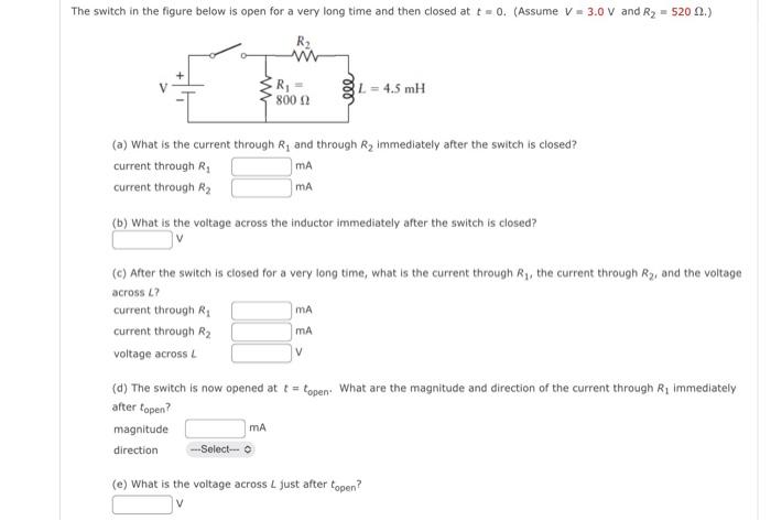 Solved switch in the figure below is open for a very long | Chegg.com