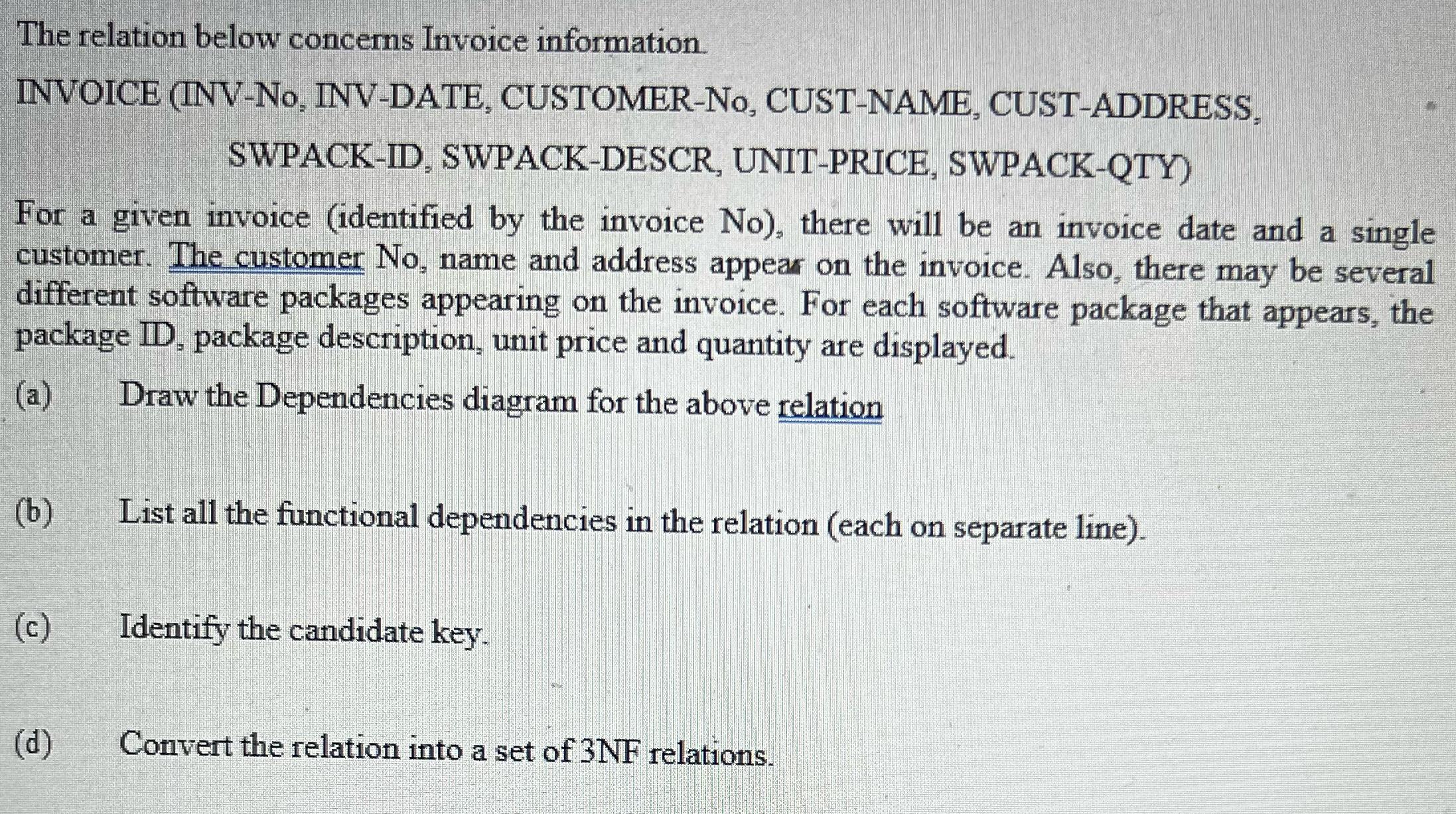 Solved The relation below concerns Invoice | Chegg.com