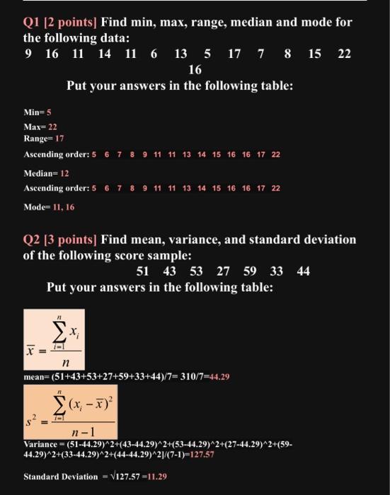 Solved Min =5 Max =22 Range =17 Ascending order: | Chegg.com