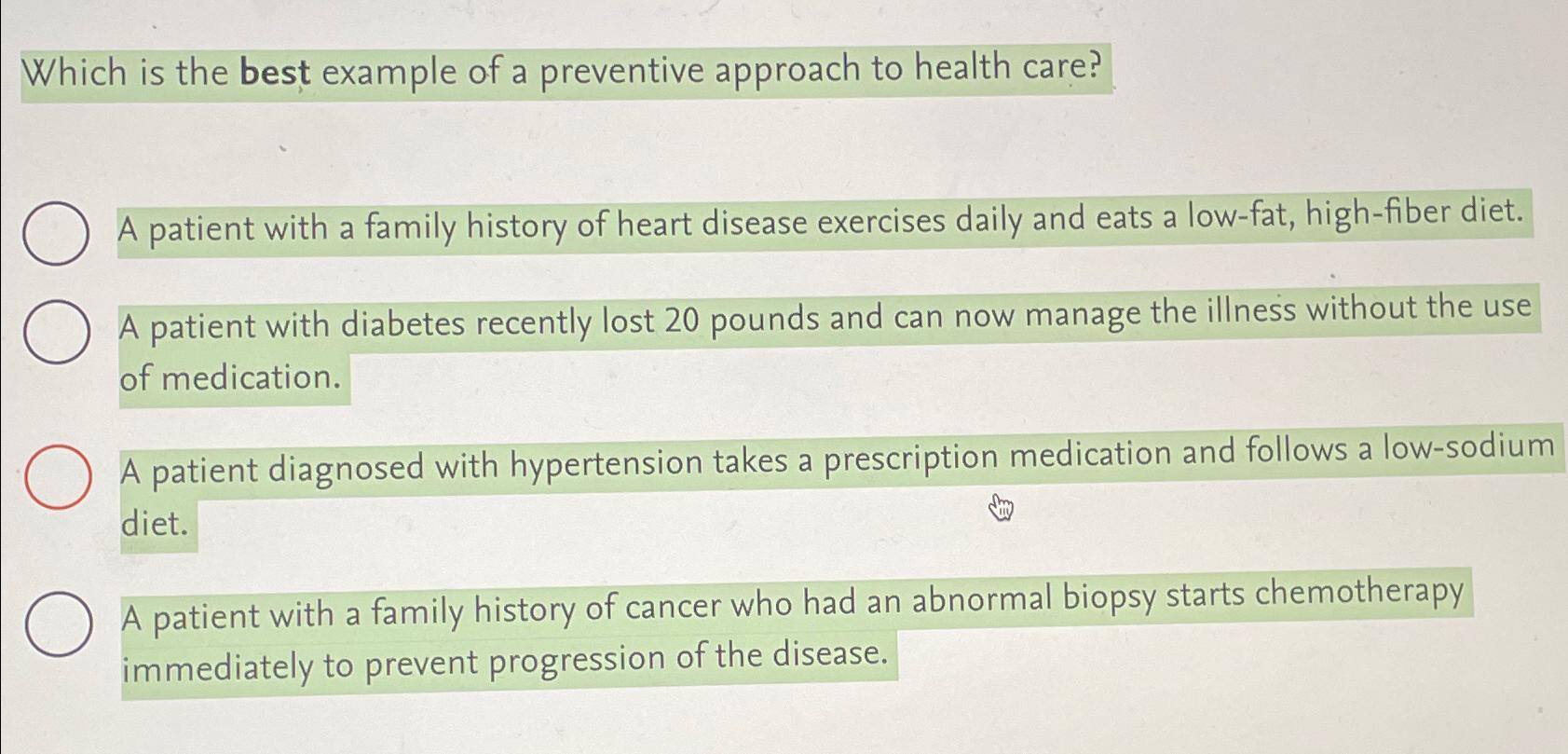 Solved Which is the best example of a preventive approach to | Chegg.com