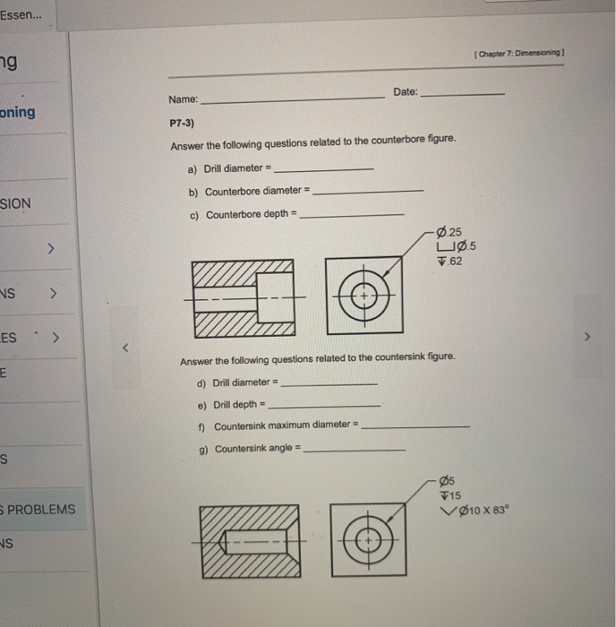 Solved Essen... Chapter 7: Dimensioning 1 ng Date: Name: | Chegg.com