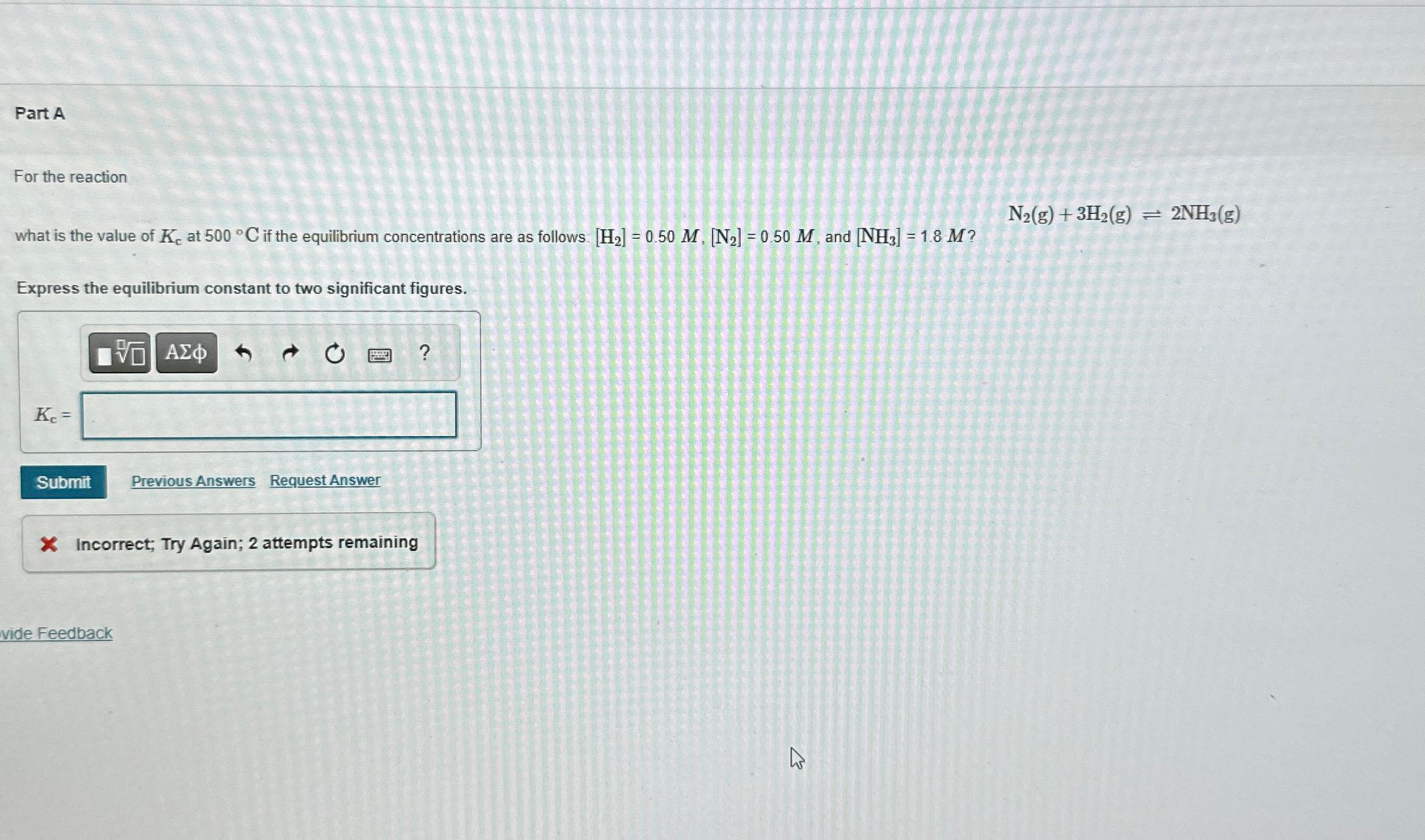 Solved Part AFor the reactionwhat is the value of Kc ﻿at | Chegg.com