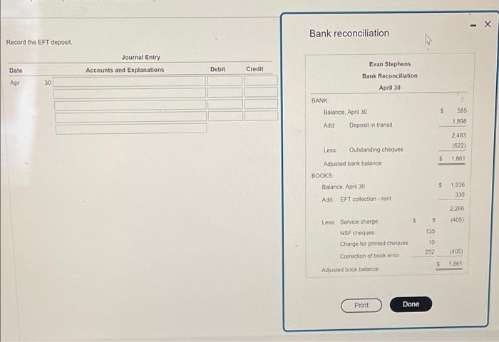 Solved Bank reconciliation Record the EFT deposit: | Chegg.com