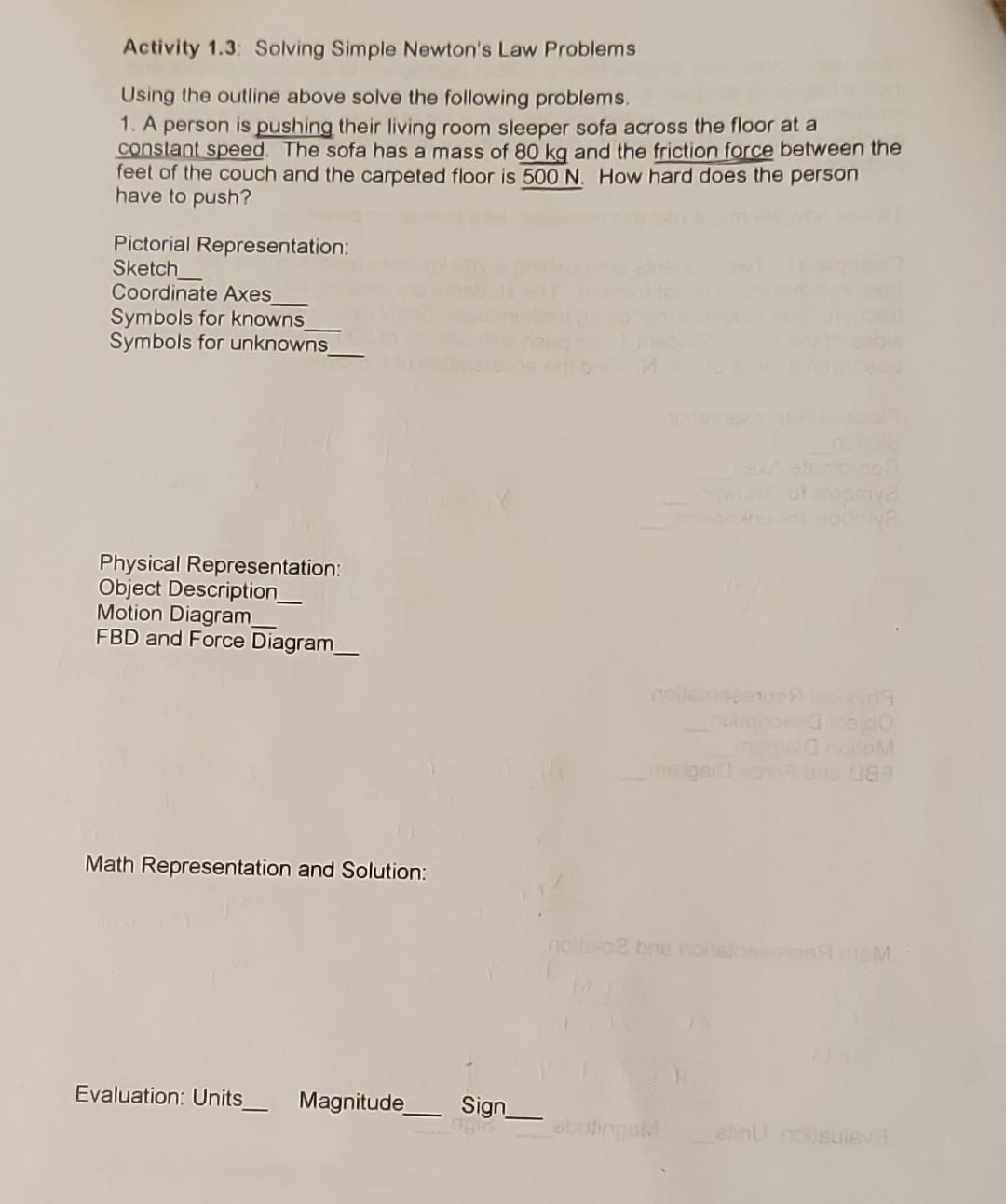 Solved Activity 1.3: Solving Simple Newton's Law | Chegg.com