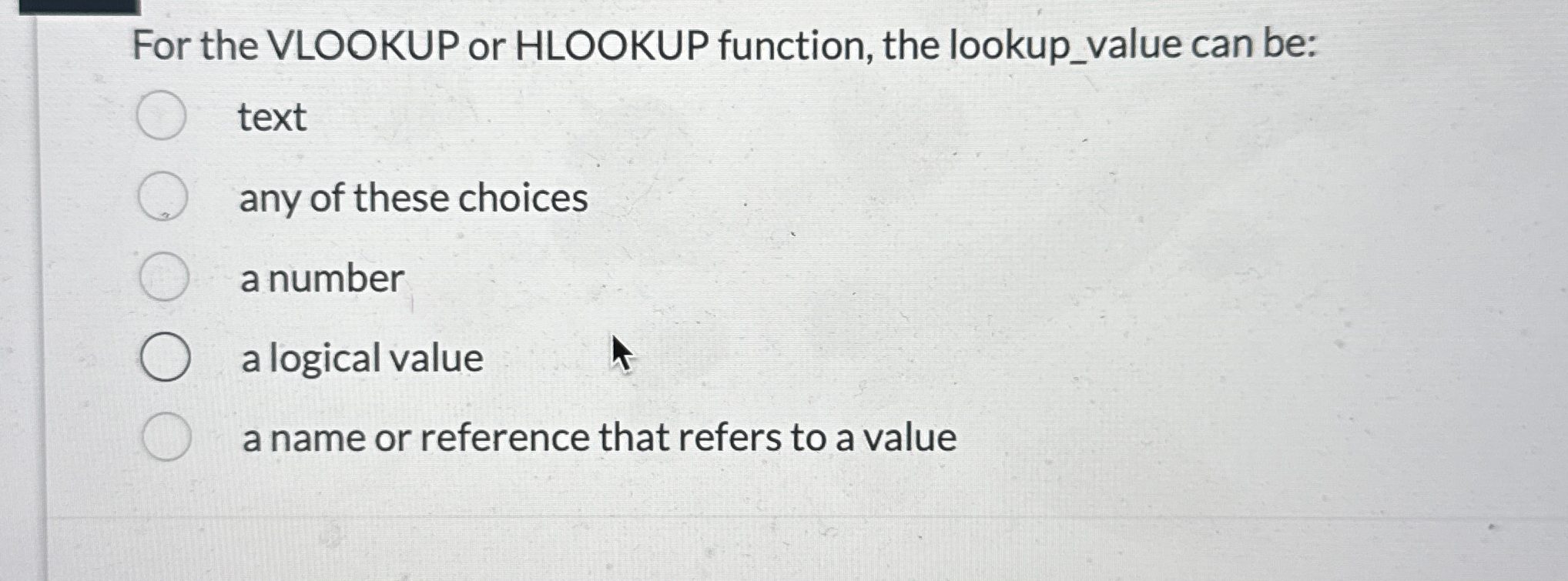 Solved For the VLOOKUP or HLOOKUP function, the lookup_value | Chegg.com