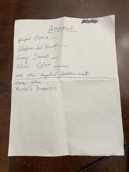 Solved Assessment. pupel PERLA abdominal Sounds Lung Sound | Chegg.com