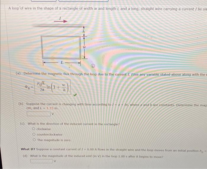 Solved A loop of wire in the shape of a rectangle of width w | Chegg.com