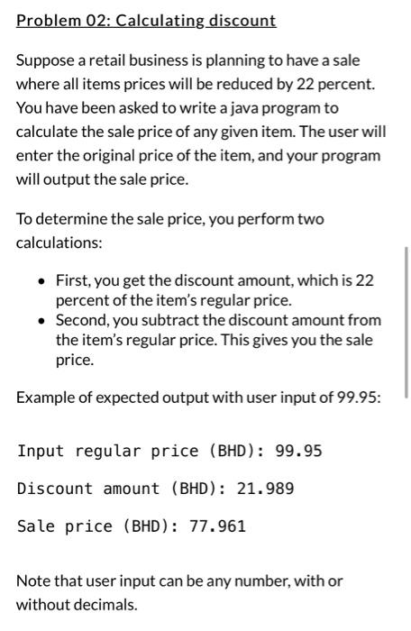 Solved Problem 02: Calculating discount Suppose a retail | Chegg.com