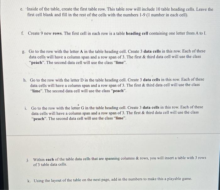 c. Inside of the table, create the first table row. | Chegg.com