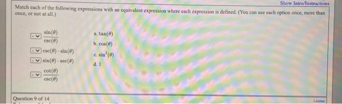 Solved Show Intro/Instructions Match cach of the following | Chegg.com