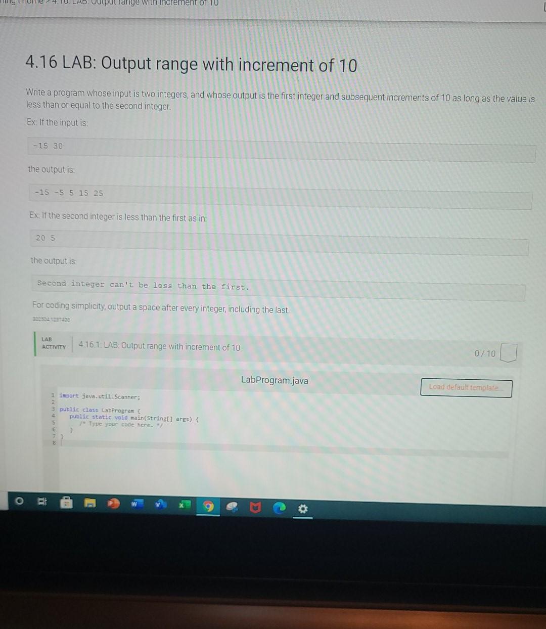 Solved LAD. Output lange with increment of 10 4.16 LAB: | Chegg.com
