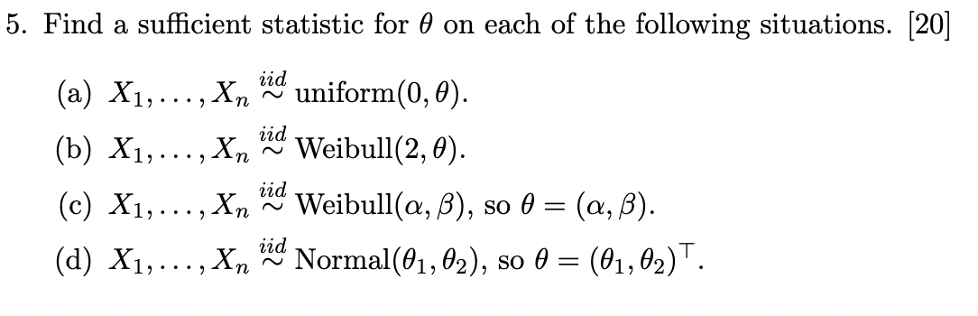 Solved Find a sufficient statistic for θ ﻿on each of the | Chegg.com