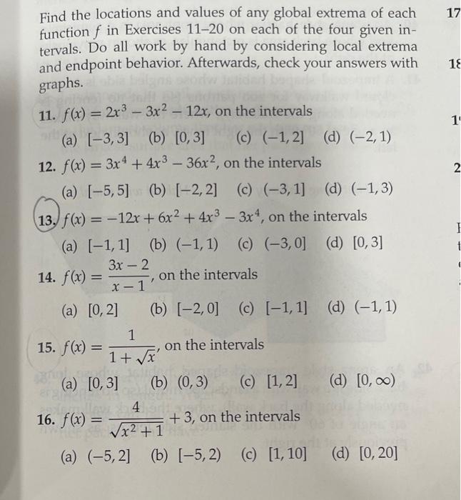 Solved Find the locations and values of any global extrema | Chegg.com