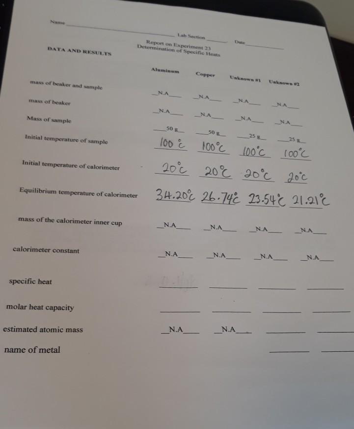 Solved Lab Section Report on Experiment 23 Determination of | Chegg.com