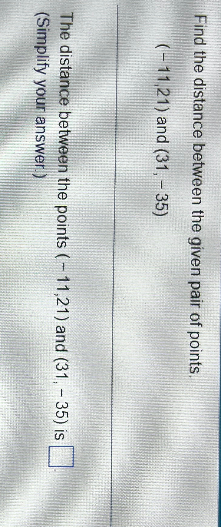 Solved Find the distance between the given pair of | Chegg.com