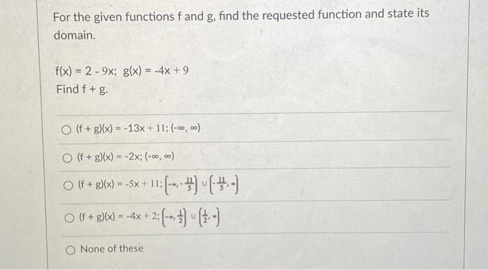 Solved For the given functions f and g, find the requested | Chegg.com