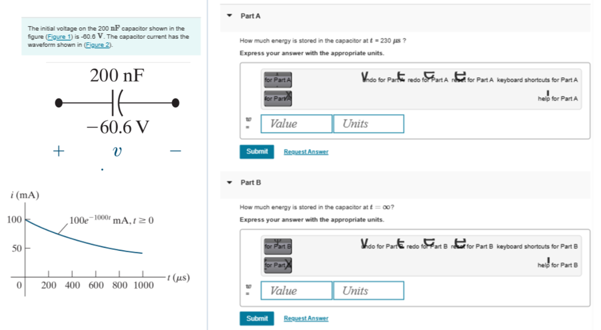 Solved The initial voltage on the 200nF ﻿capacitor shown in | Chegg.com