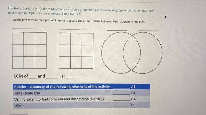 Solved Use the 3x3 grid to write times tables of your choice | Chegg.com