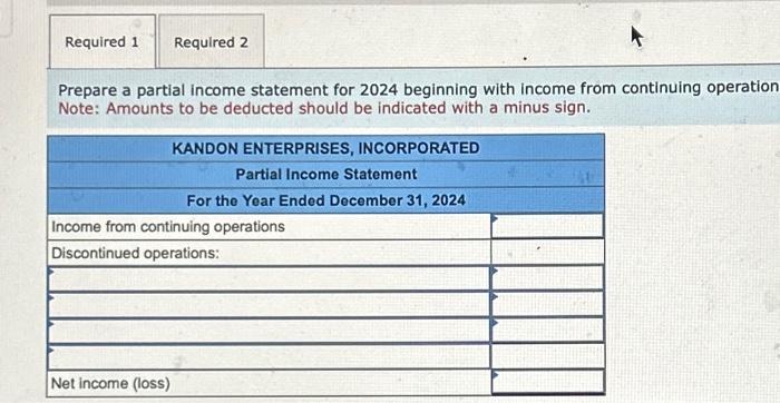 Solved Prepare a partial income statement for 2024 beginning | Chegg.com
