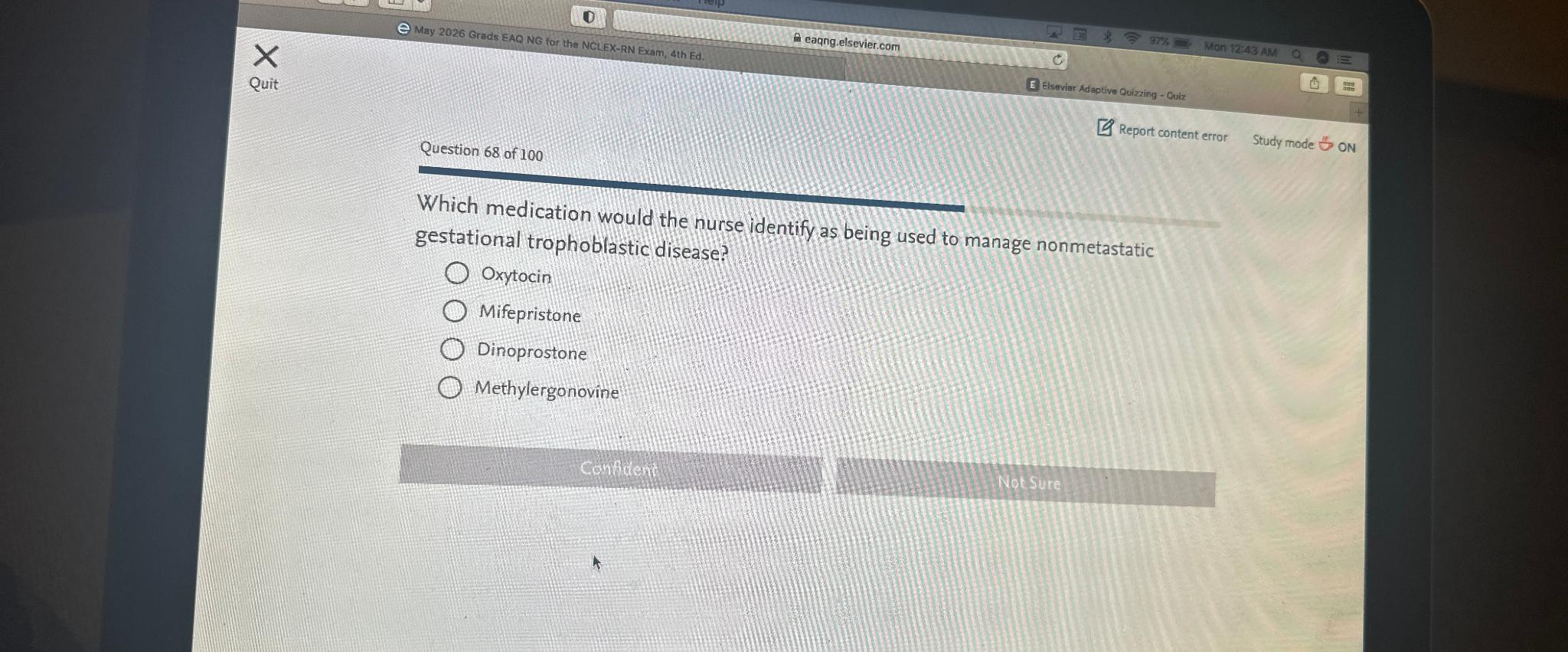 Solved QuitQuestion 68 ﻿of 100Report content errorStudy mode | Chegg.com